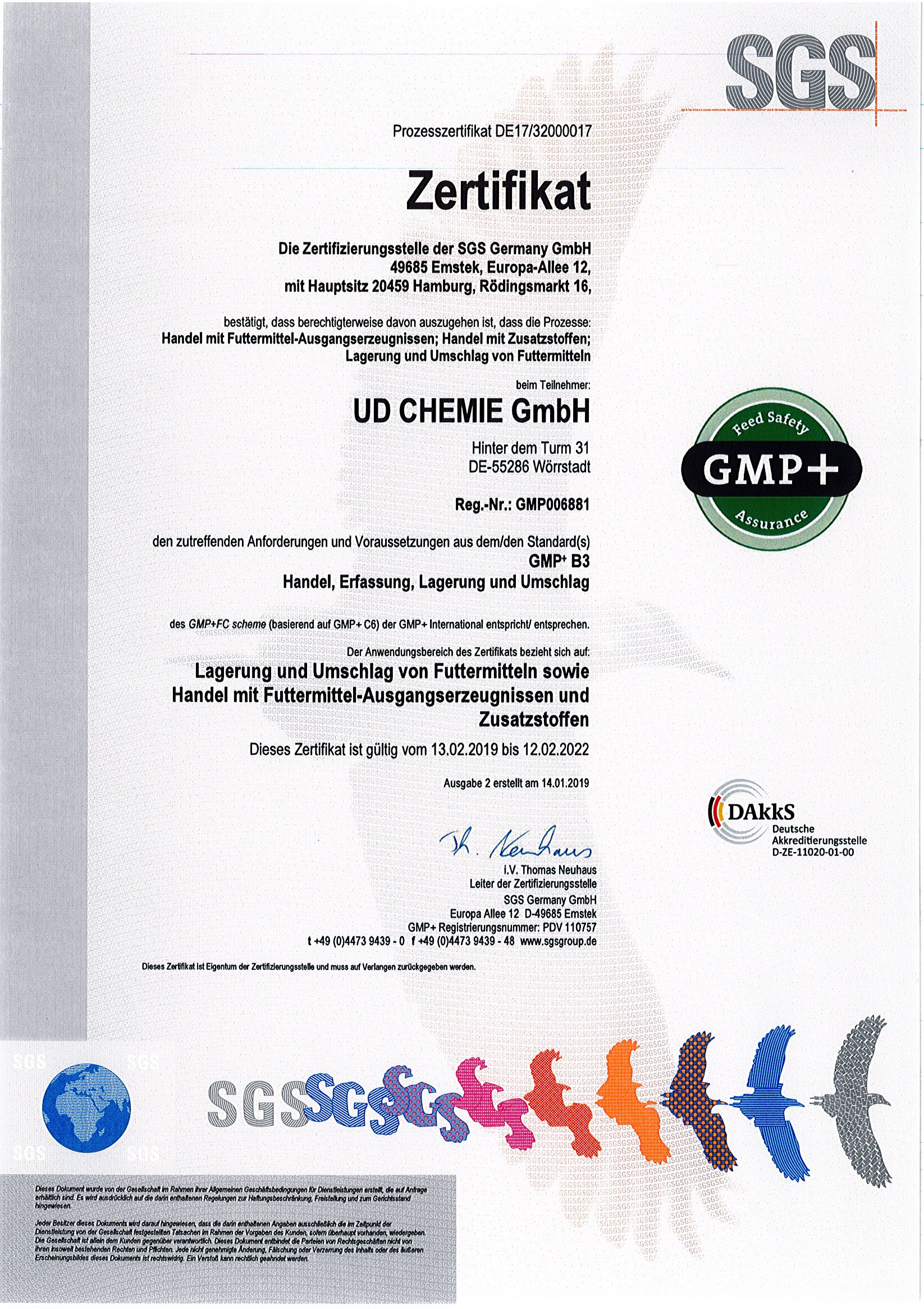 GMP+ B3 Zertifikat - UD CHEMIE GmbH